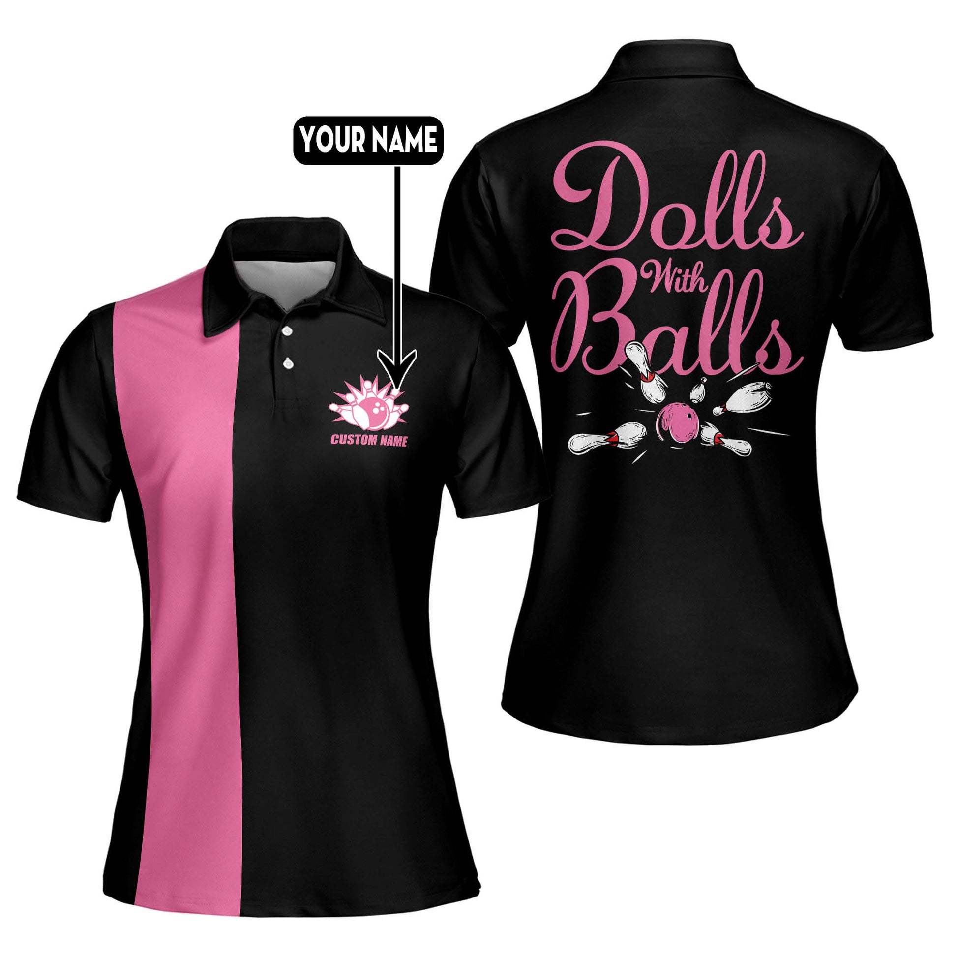 Custom Bowling Shirts For Women - Funny Bowling Shirts Women - Pink And ...