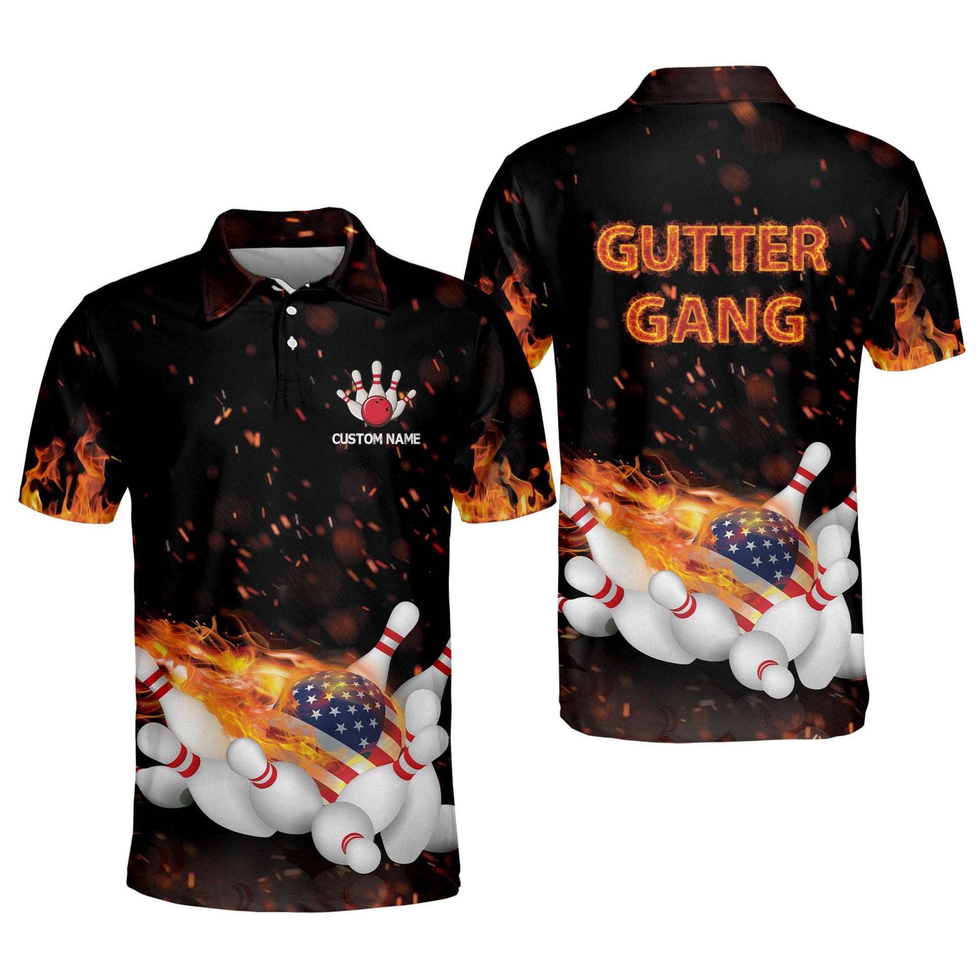 Custom Bowling Polo Shirts For Men And Women - Flame Bowling Shirt ...